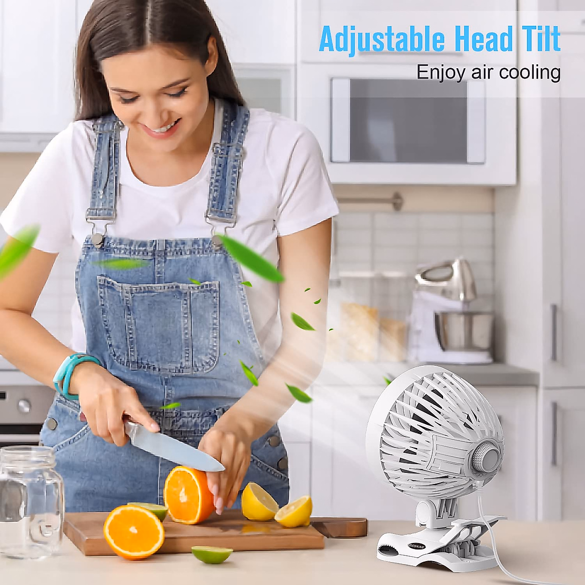 BESKAR Small Clip on Fan - Personal USB Fan CVT Speeds and Strong Clamp, Adjustable Tilt, Quiet Operation, 6 Inch Desk Fan for Office Bed Treadmill Stroller - USB Cord Plug in Powered