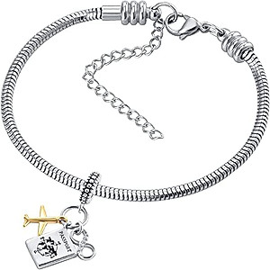 MZC Jewelry Passport Airplane Charm for Pandora Bracelets Travel Infinity Dangle Holiday Bead for Women Girl Family Mom Sister, Copper