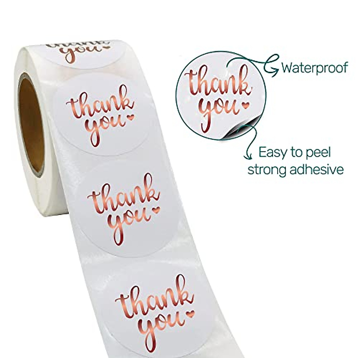 PACKAJIO Thank You Stickers Roll –500 PCS, 1.5” Inch, Durable, Self-Adhesive & Waterproof Rose Gold Foil - Thank You Stickers for Small Business, Packaging, Envelopes Seal, and Gift Wraps