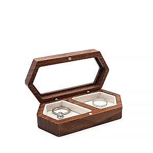 Engagement Ring Box Wooden Ring Box Proposal Ring Box with Clear Top Ring Bearer Box for Wedding Wooden Ring Holder for Proposal (RB517)