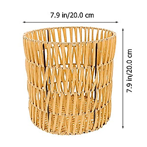 PRETYZOOM Natural Woven Basket Round Trash Basket Rattan Garbage Bin Waste Basket Organizer Trash Basket Toy Container Kitchen Decoration (Khaki)