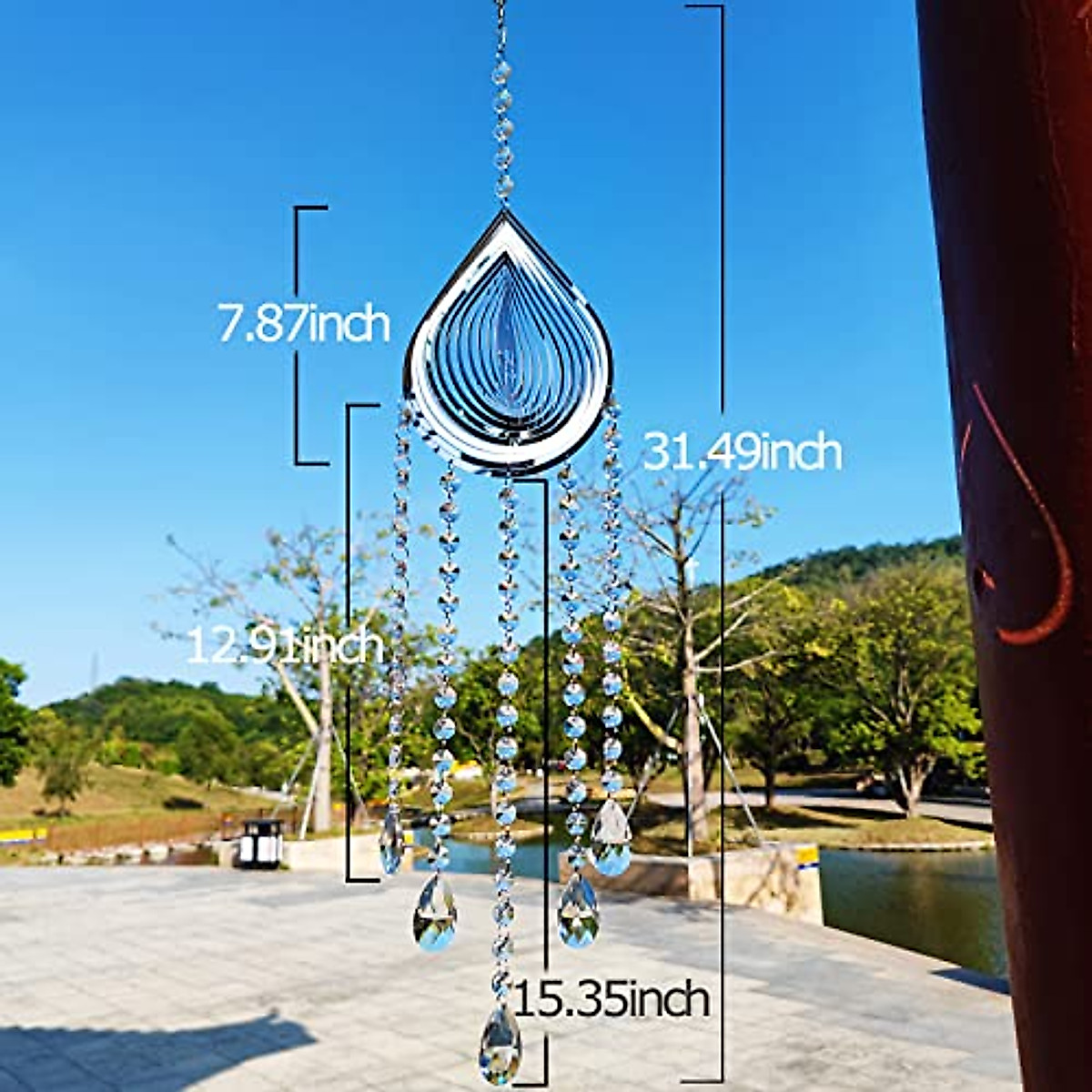 Crystals Suncatcher for Window Hanging Home Garden Decor,Metal Wind Chimes for Outside Indoor Outdoor,Teardrop Prism Sun Catcher Glass Pendant Rainbow Maker,Garden Gifts for Women,Mom Gifts