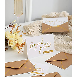 Winoo Design Gold Beyond Grateful Thank You Cards with Envelopes - 36 PK - Thank You Notes with Gold Foil Letterpress 4x6 Inches Blank Note Cards for Business Graduation Wedding Baby Shower