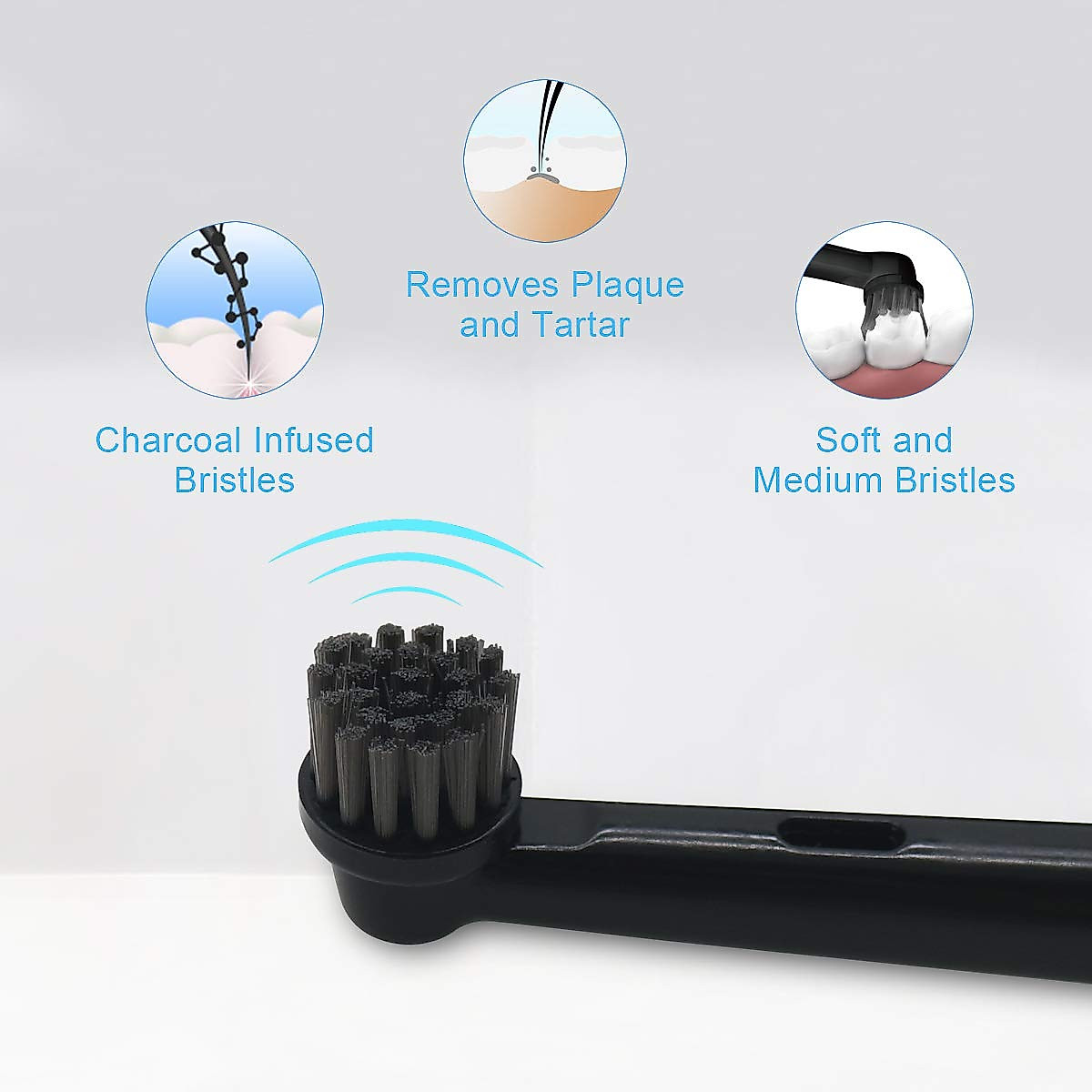 WuYan 16pcs Bamboo Charcoal Brush Heads for Oral B, Replacement Heads Rotation Type Electric Toothbrush Heads, for Pro Health/Triumph/Advance Power/3D Excel, Black Family Pack