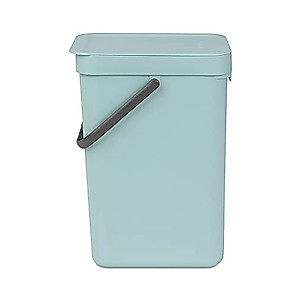 Brabantia Sort & Go Kitchen Recycling Can (3.2 Gal/Mint) Stackable Waste Organiser with Handle & Removable Lid, Easy Clean, Fixtures Included for Wall/Cupboard Mounting