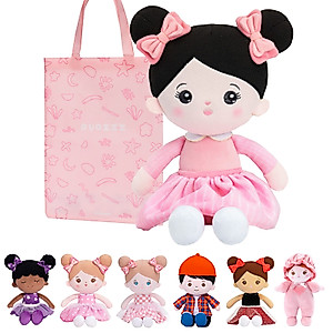 OUOZZZ 15" Soft Baby Doll for Girls Black Hair Pink Dress & Baby Girl Gifts Mermaid Toys - 6 Pieces Plush Toys Stuffed Animal Playset