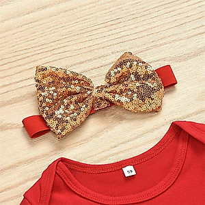 GLIGLITTR My First New Year's Outfit Newborn Baby Girl Clothes Long Sleeve Romper Top+Tutu Skirt+Headband 3Pcs Skirt Set(Red, 18 Months)