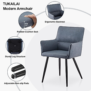 TUKAILAi Leisure Dining Chairs Set of 2, Faux Leather Upholstered Seat Kitchen Chairs with Armrests, Backrest and Metal Legs, Comfy Accent Lounge Chair for Reception Room Living Room (Blue)
