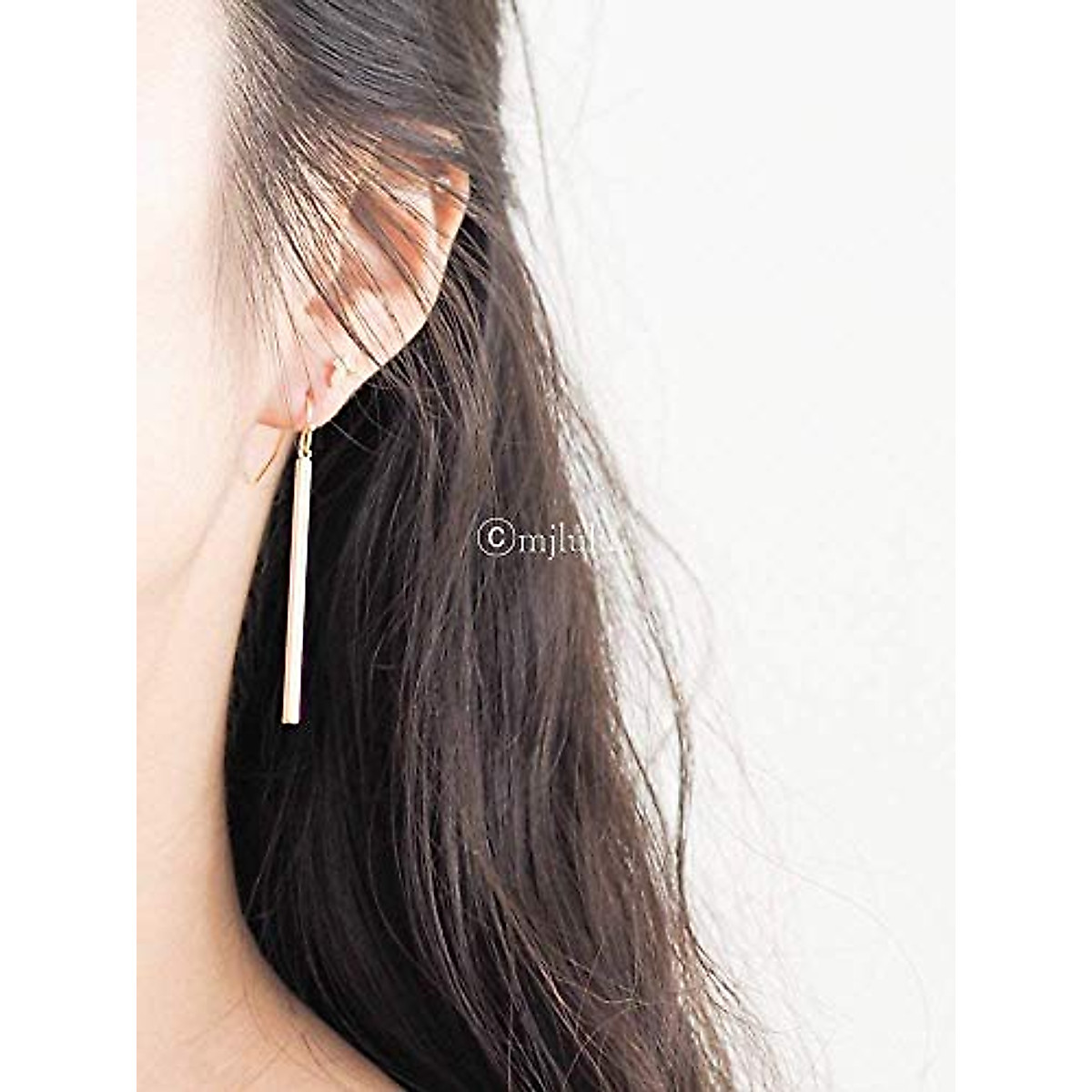 Minimalist Rose Gold Plated Long Vertical Bar Drop Earrings - Hypoallergenic, Versatile Geometric Design Fashion Jewelry for Women by MJLULU