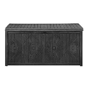 Ainfox Patio Storage Deck Box, Outdoor Storage Plastic Bench Box - All Weather Resin Wicker Deck Box Storage Container Bench Seat (Carbon Black)