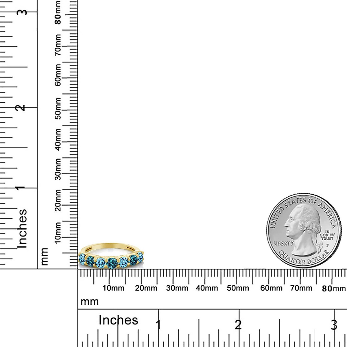 Gem Stone King 18K Yellow Gold Plated Silver Swiss Blue Topaz and London Blue Topaz Anniversary Ring For Women (1.40 Cttw, Gemstone Birthstone, Available in size 5, 6, 7, 8, 9)