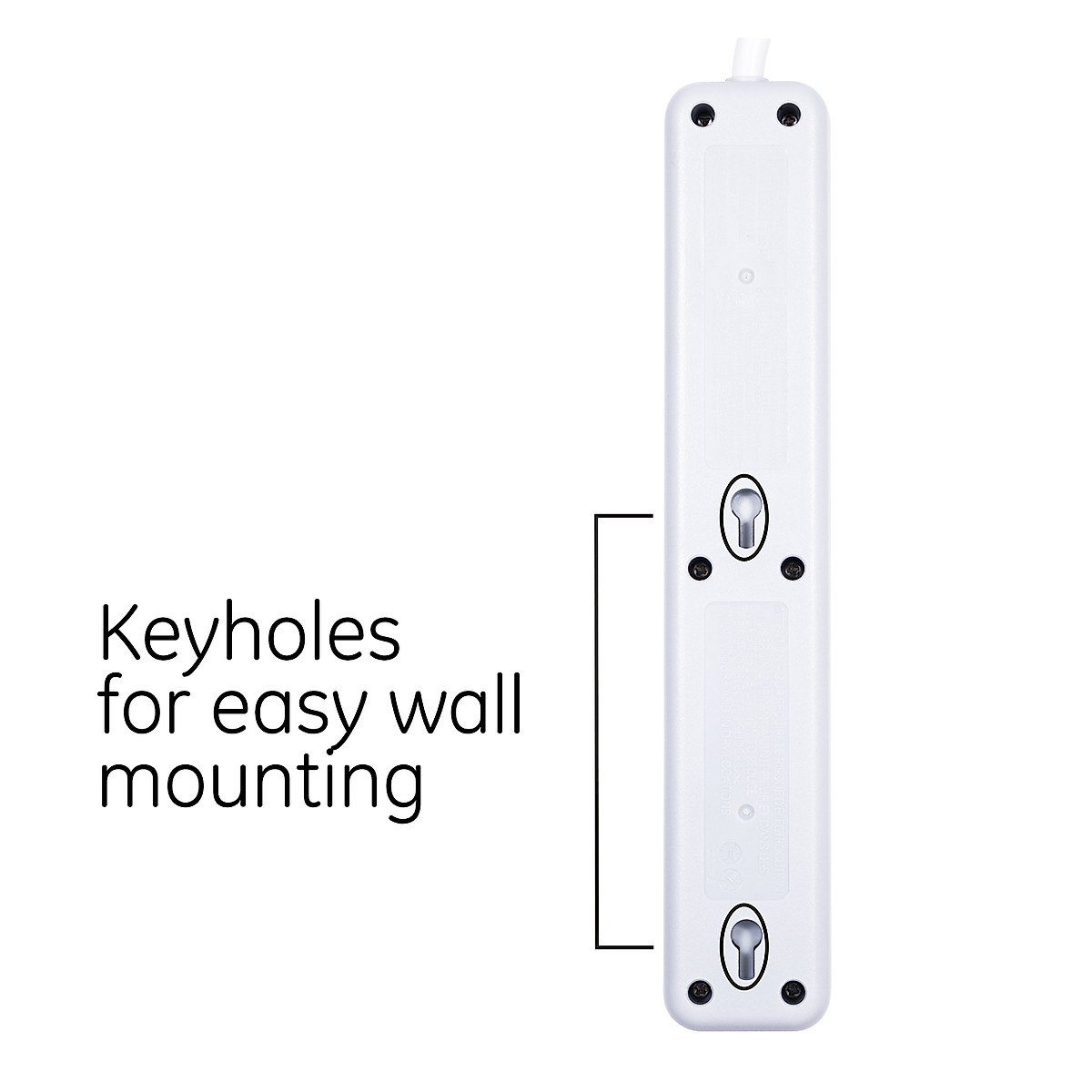 GE Power Strip Surge Protector, 6 Outlets, Flat Plug, 2ft Power Cord, Wall Mount, White, 40532 & Designer 1 Ft. Power Strip, 3 Grounded Outlets, Flat Plug, Mini Cord, Premium, White, 45190