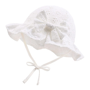 Bow Baby Girls Summer Hat Flower Toddler Girls Sun Hat Cotton Breathable Infant Hat (White Flower, XS)