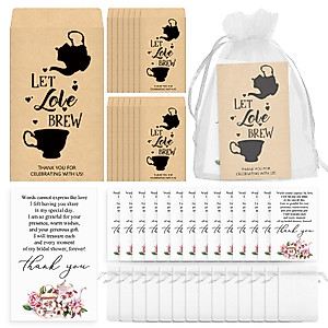 ReliThick 30 Sets Wedding Tea Party Favors for Guests Tea Bags Let Love Brew Tea Packets Self Adhesive Kraft Paper Envelopes Thank You Card Organza Bag for Bridal Shower Party Favors, No Tea(30 Sets)