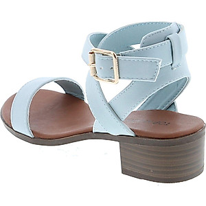 TOP Moda Vision-75 Women's Ankle Wrap Adjustable Buckle Stacked Chunky Heel Sandal,Light Blue,5.5