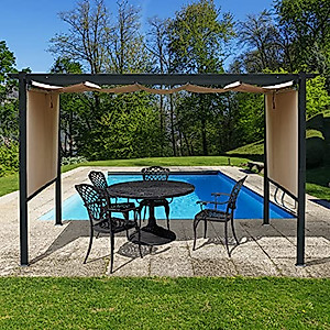 Aoodor 12 x 12 FT Outdoor Pergola with Retractable Canopy, Aluminum Frame, 2 Sides Patio Sun Shade Shelter for Backyard, Deck - Dark Brown