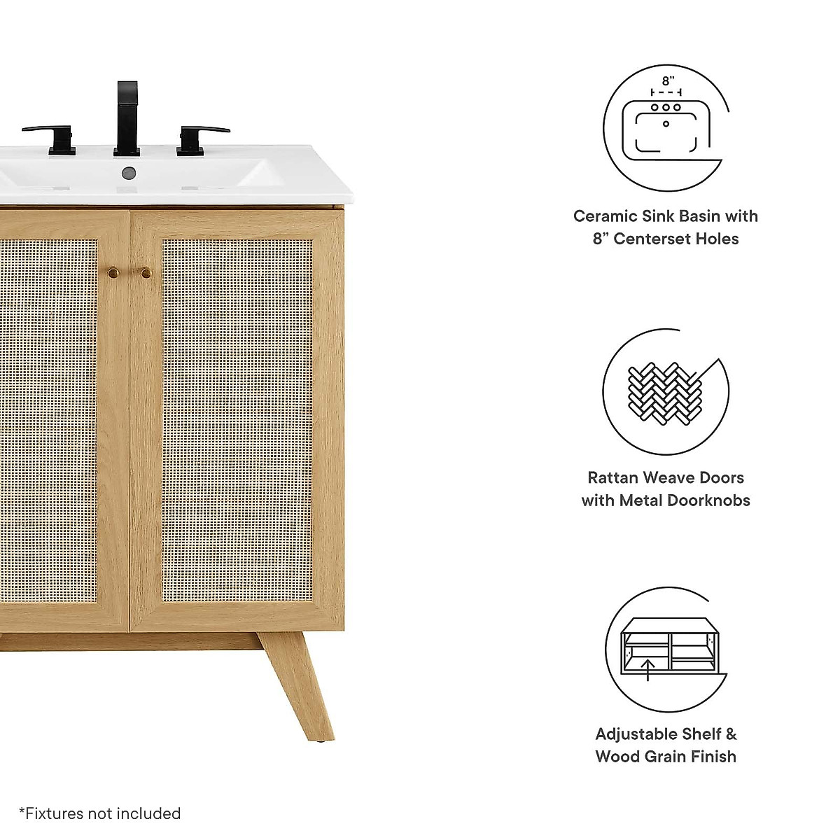 Modway EEI-6713-OAK-WHI Soma 24” Bathroom Vanity, Oak White