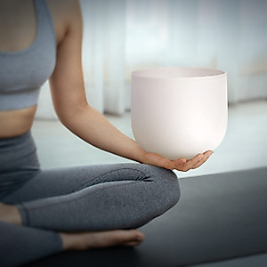 SITSANG A Note Crystal Singing Bowl Third Eye Chakra 6 inch with Sponge Padded Singing Bowl Tank and Singing Bowl Suede Striker and Rubber Mallet