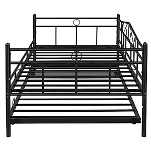 Tensun Twin Size Daybed with Trundle,Metal Day Bed with Trundle for Bedroom Living Room, Heavy Duty Steel Slat Support, No Spring Box Needed