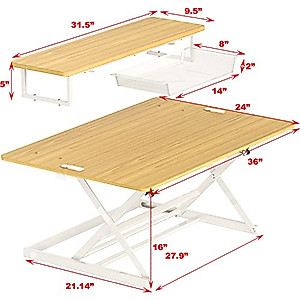 SHW 36-Inch Over Desk Height Adjustable Standing Desk with Monitor Riser, Oak