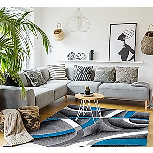 Persian Area Rugs 2305 Turquoise White 4 x 5 Modern Abstract Area Rug Carpet