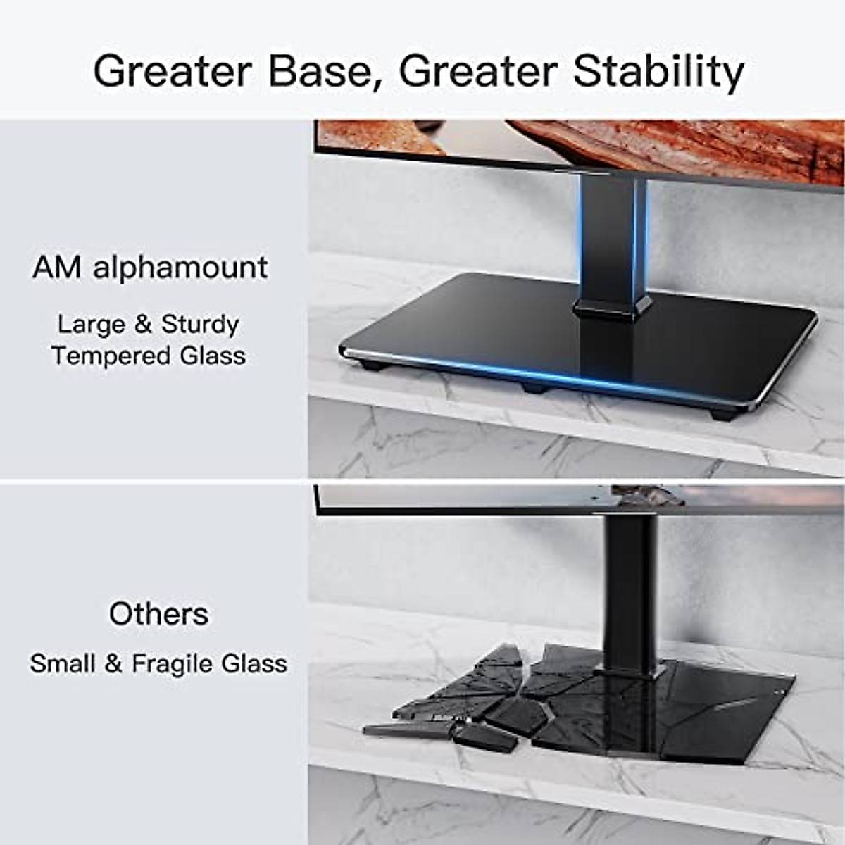 Universal TV Stand for 32-80 Inch LCD/LED/OLED TVs Tabletop TV Stand Base with VESA up to 600x400mm Height Adjustable TV Stand Mount Holds up to 99lbs with Tempered Glass- APTVS07