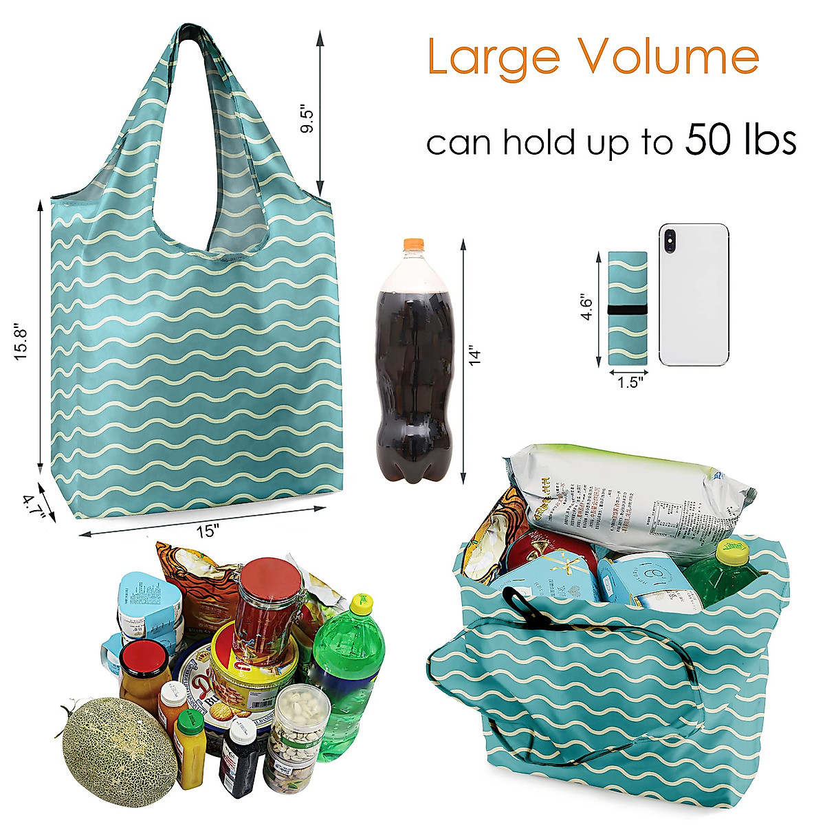 BeeGreen 12 Pack Reusable Shopping Bags with Storage Pouch & Elastic Band Geometric Reusable Grocery Bags Bulk 50LBS X-Large Foldable Machine Washable Heavy Duty Eco Tote Bags Recyling Bags w Handle