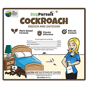 BugPursuit -Cockroach Killer Natural Spray for Home and Kitchen -100% Proven Effective - USDA Biobased Certified - Indoor and Outdoor Use Safe - Plant Based Formula-Non Staining-Child and Pet Safe