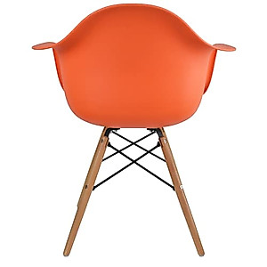 2xhome Plastic Armchair Dining Chairs, Orange - Natural Leg