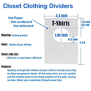 TraGoods 20 Pack White Clothing Rack Size Dividers Plus 90 Labels (1 Inch) and 20 Large Blank Labels, Large Rectangular Clothing Closet Dividers (Pearl White)