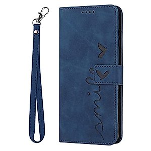 Kainevy for Oppo Reno 6 5G Case Wallet Black with Lanyard Durable Leather Case for Oppo Reno 6 5G Phone Case with Card Holder Buckle Flip Design Protective Cover for Womem Men (Blue)