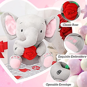 2 Pcs Elephant Stuffed Animal with Rose Soft Plush Elephant Animal Toy for Valentines Day Gifts Women Men Girl Boy Baby Shower Birthday Party Favors, 8 Inches