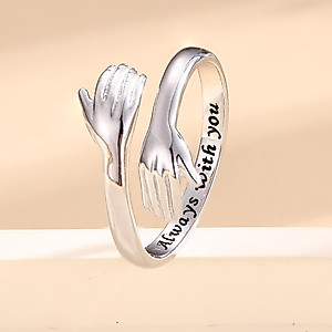YADOCA 925 Sterling Silver Hug Ring for Women Adjustable Hugging Hands Open Love Promise Friendship Ring Always With You