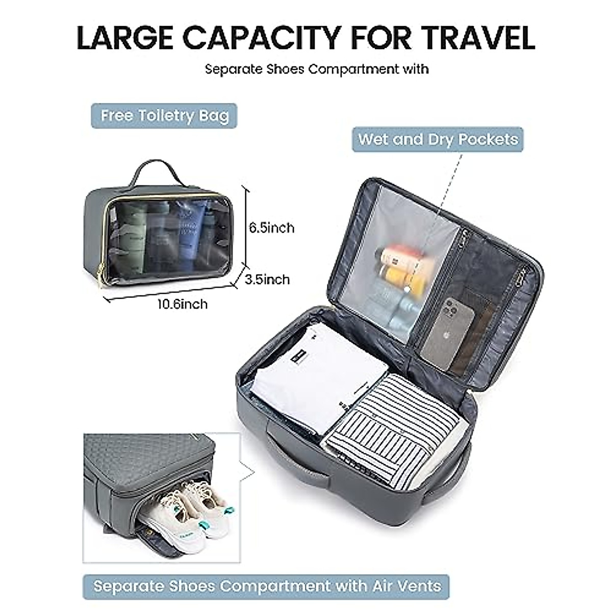 LOVEVOOK Carry On Backpack, 40L Airline Approved Travel Backpack for Women as Personal Item, Expandable 17 inch Laptop Backpack, Large Casual Daypack Waterproof Luggage Suitcase with Toiletry Bag