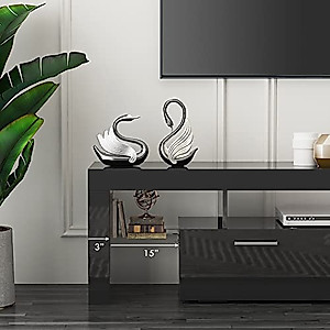 DMIDYLL Black TV Stand with LED Lights for TVs up to 65'', Modern TV Console with Storage Cabinets for Living Room, Bedroom, LED Entertainment Center