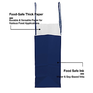 12 Counts Food Safe Premium Paper and Ink Small 8.5” X 5.25”, Vivid Colored Kraft Bag with Colored Sturdy Handle, Perfect for Goodie Favor DIY Bag, Environmentally Safe (Small, Navy)