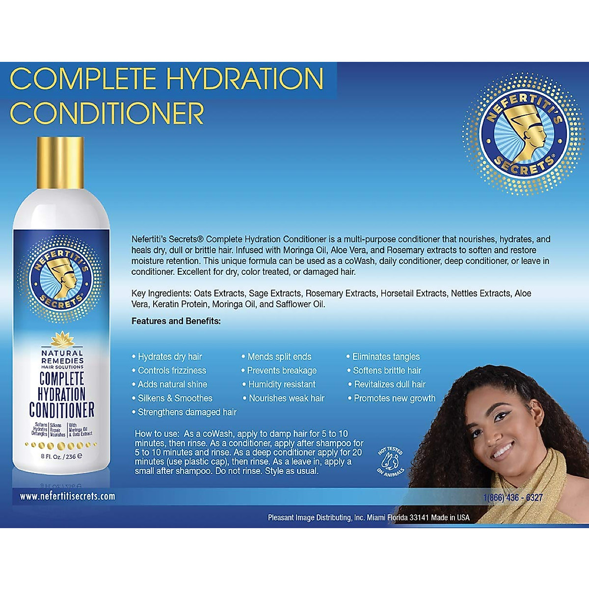 Nefertiti’s Secrets Complete Hydration Conditioner, Moisturizing Vegan Formula for Dry Hair, Organic Rosemary Hair Oil, For Frizzy & Damaged Hair, Softness, Growth & Repair Products - 8 Oz / 236 mL