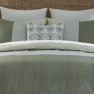 Izi - USHSA51153956 Chambray Color Block Print Comforter Set, King, Green
