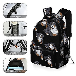 Swiss Bernese Mountain Dog Travel Laptop Backpack Casual Daypack with Mesh Side Pockets for Book Shopping Work