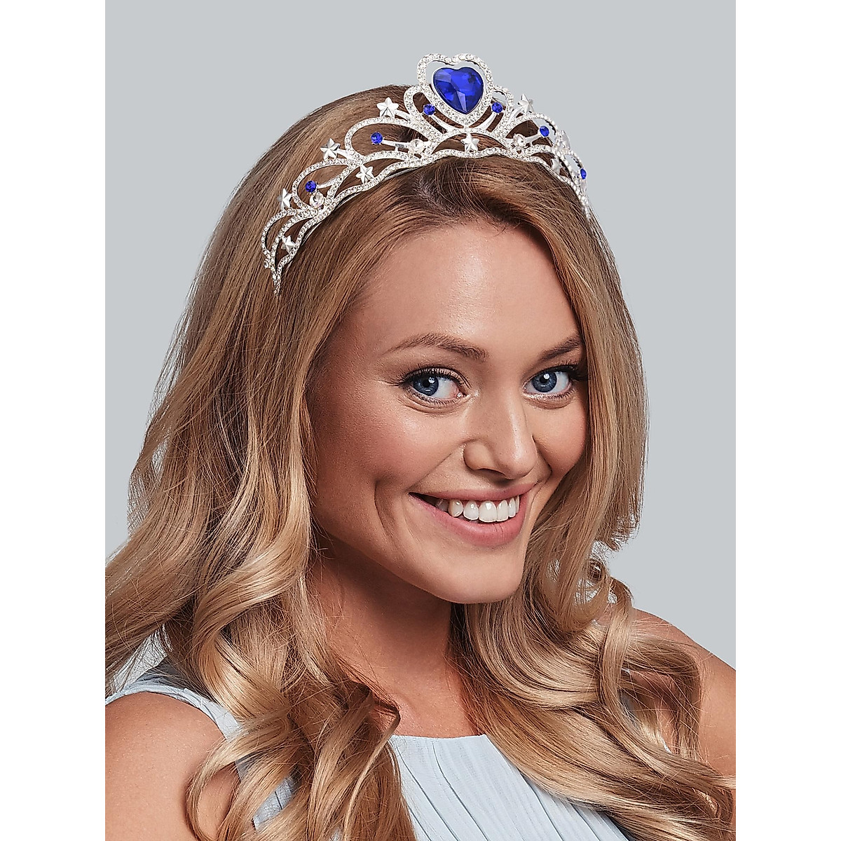 SWEETV Birthday Crowns for Women Birthstone Heart Princess Tiara Silver Wedding Headband for Birth Day Party Photograph, Sep