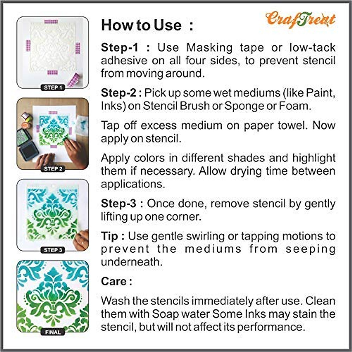 CrafTreat Reusable Stain and Splatter Stencils for Painting on Wood, Canvas, Paper, Fabric, Floor, Wall and Tile - Stains and Splatters - 6x6 Inches - DIY Art and Craft Stencils - Splatter Stencil