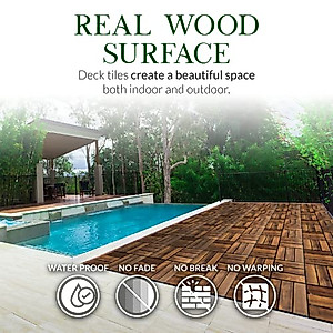Acacia Wood Interlocking Deck Tiles for Outdoor/Indoor - (Pack of 10) 12"x12" All Weather Balcony Flooring - Snap Click Together Patio Tiles - Portable Waterproof Dance Floor Covering, Outside Walkway