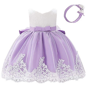 Dressy Daisy Baby Girls Wedding Flower Girl Lace Dress with Headband Special Occasion Pageant Birthday Party Dresses Size 6-12 Months Purple 426