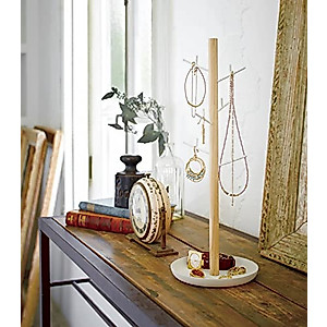 YAMAZAKI Home Tosca Accessory Tree - Jewelry Organizer Stand With Tray - Steel + Wood,White