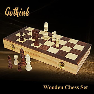 Gothink Wooden Chess Set Board Games Portable Folding Chessboard 15”x15” Puzzle Game with 32 Solid Wood ajedrez Chess Piece for Adults and Kids Travel Family Game Gift