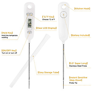 Regetek Instant Read Meat Thermometer Digital LCD Cooking with Long Probe Food Cooking Thermometer for Grill Oven BBQ Smoker Food Thermometer