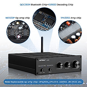 AIYIMA A300 NE5532*4+QCC3034+TPA3255 Bluetooth5.0 300w*2 Power Amplifier Support aptx-hd 2.0/2.1 Channel Amp with Active Subwoofer Output for Passive Speaker Home Audio
