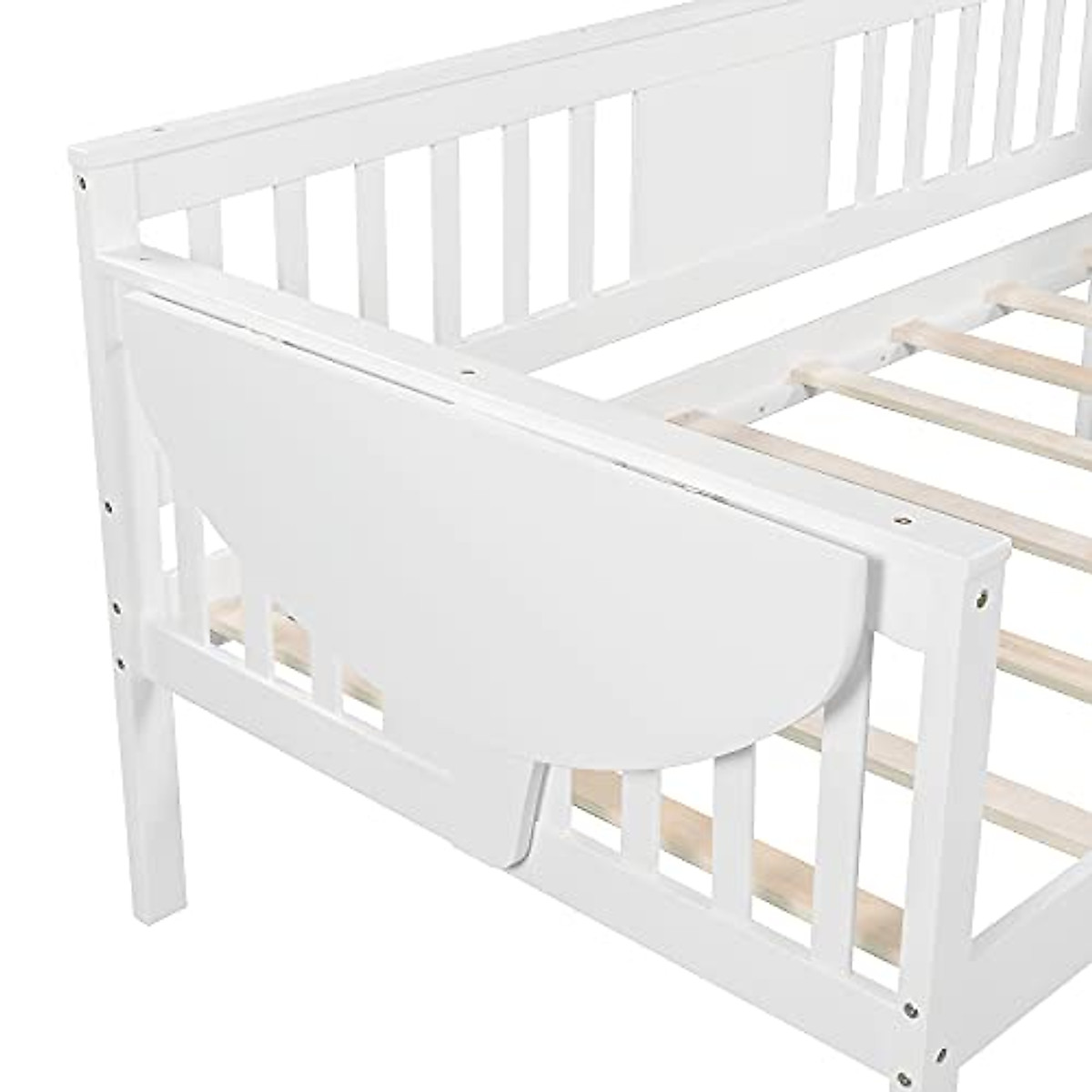 EPESTOEC Twin Size Daybed with Foldable Shelves on Both Sides,Wooden Sofa Bed for Bedroom Living Room/Apartment/Guest Room/Bedroom, White