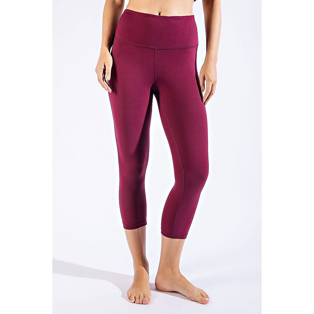 Hype Up Women's High Waisted Buttery Super Soft Capri Length Activewear Legging (S-3X) Burgundy