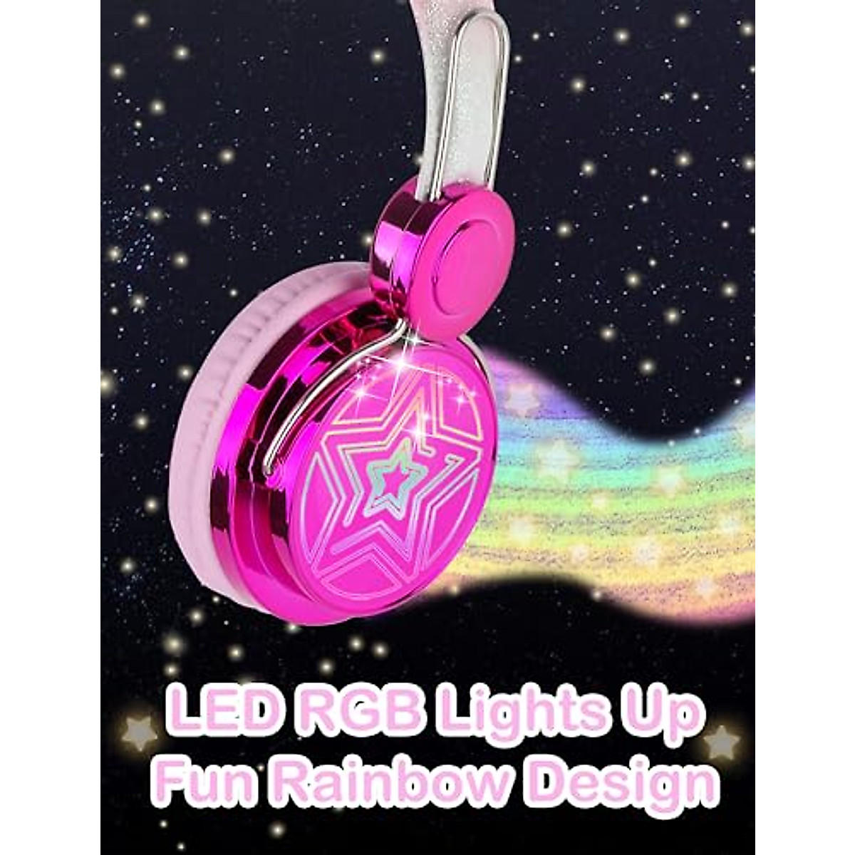 charlxee 𝟐𝟎𝟐𝟑 𝐍𝐞𝐰 Unicorns Kids Wireless Headphones with LED Lights,Headsets with Mic for School,30H Playtime,95dB Volume Limited,HD Stereo On/Over Ear Headsets,Unicorns Gifts(Hot-Pink)